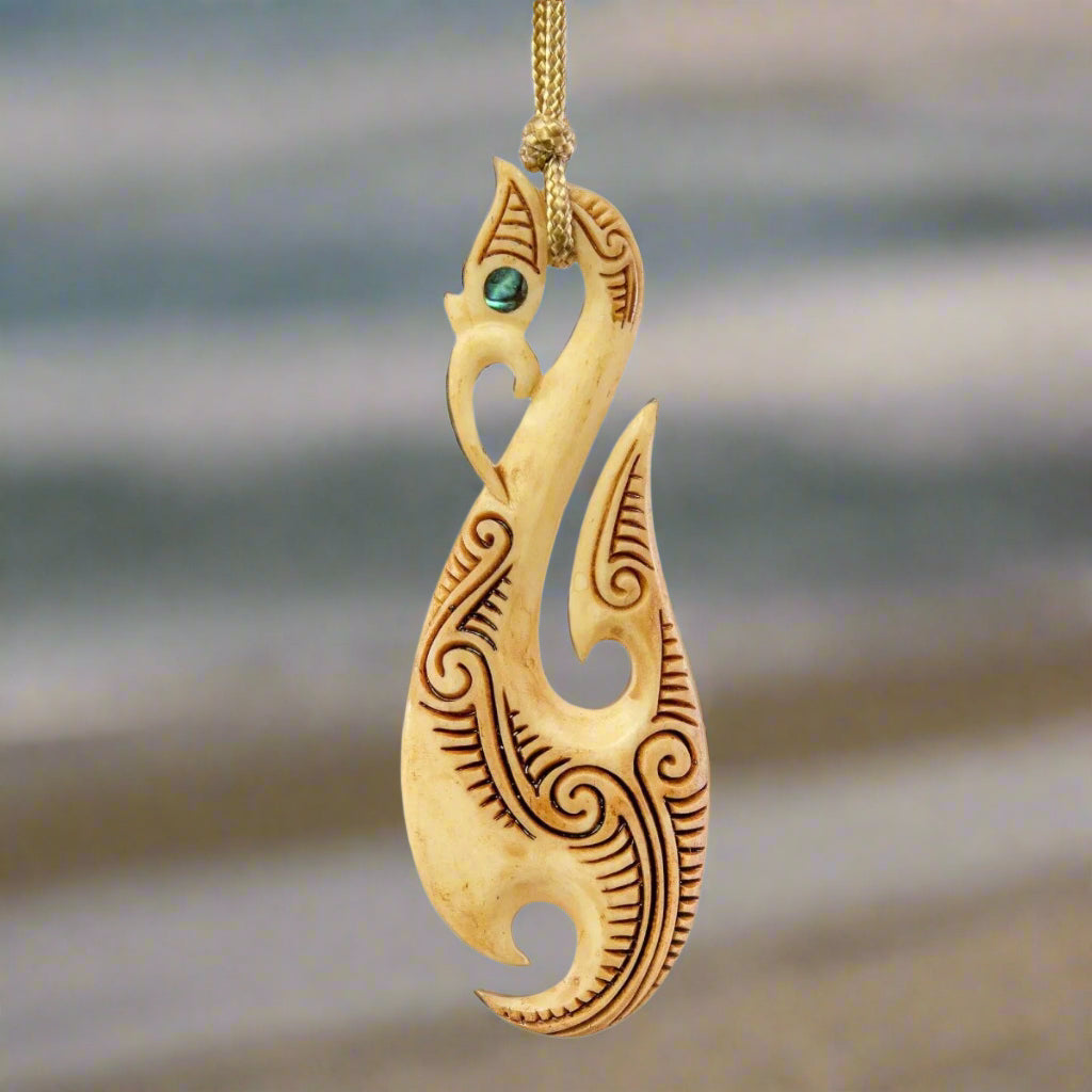 Bone Maori Inspired Manaia Fish hook Necklace Earthbound Pacific