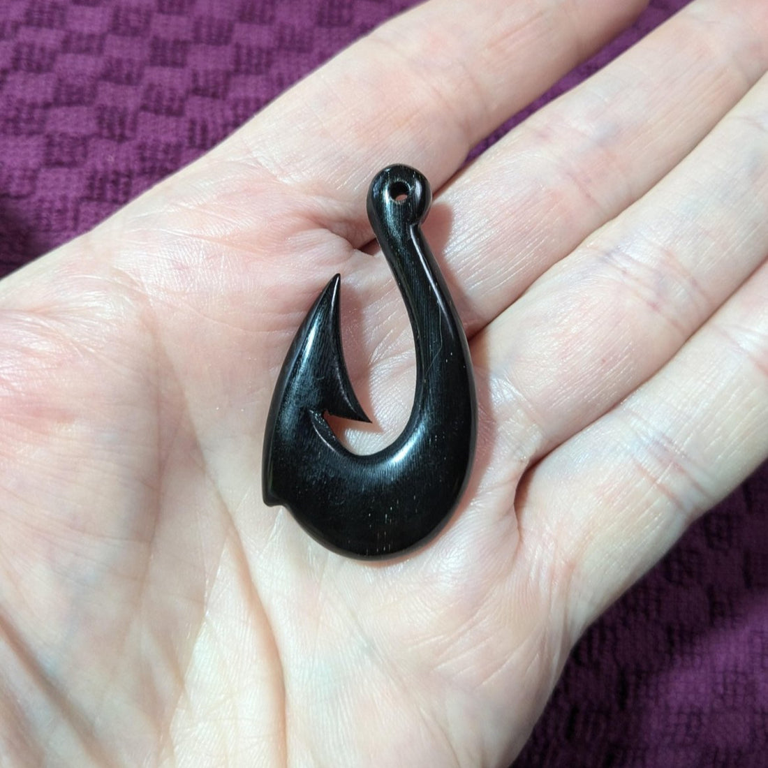 Natural Black Horn Stylized Makau Hawaiian Fish Hook Necklace ...